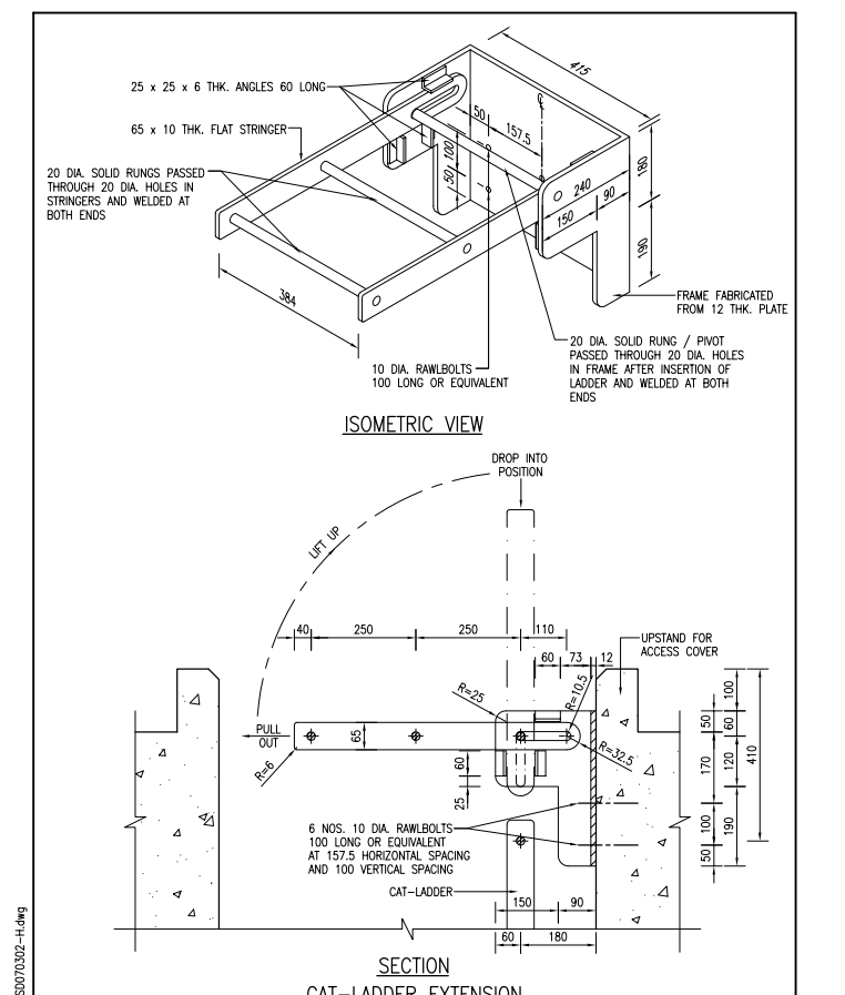 WSD Stainless steel cat ladder，水務署設備標準圖則：WSD 7.3H，泵房不鏽鋼貓梯，天井不鏽鋼貓梯，天井檢修 ...
